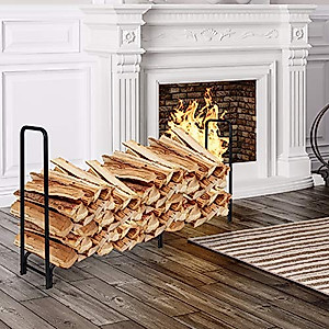 Goplus 8ft Firewood Log Rack, Outdoor Heavy-Duty Firewood Storage Holder w/Sturdy Steel Tubular Frame, Easy Assembly Rustproof Fireplace Wood Stacker for Fireplace, Patio, Deck, Fire Pit, 8ft Black