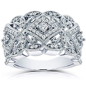 Kobelli Diamond Antique Style Filigree Wide Anniversary Ring 1/2 carat (ctw) in 10K White Gold, Size 10, White Gold