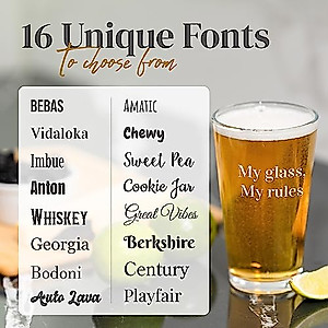 Personalized Beer Glass Engraved with Your Custom Text - Customized Gifts, Unique Birthday Gift, Bridesmaid Gift, Custom Gifts for Women or Men (16oz Pint)