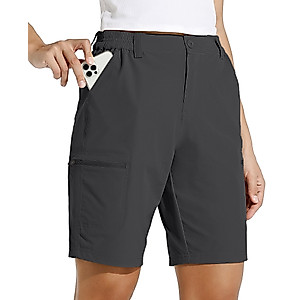 Willit Women's 10" Hiking Cargo Shorts Stretch Golf Active Long Shorts Quick Dry Outdoor Summer Shorts Deep Gray M