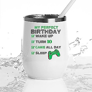 10th Birthday Gamer Gift for 10 Years Old Boys 12oz Wine Tumbler Cup