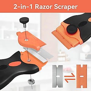 Scraper Tool Set with 20 Razor Blades for Removing Labels, Decals and Stickers from Glass and Stove Tops, 2-in-1 Design，Black and orange (orange)