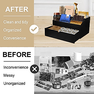 Coffee Station Organizer Coffee Bar Essentials Condiment Pod Storage Drawers, Coffee Bar Set Up For Countertop, Coffee Bar Accessories And Organizer Coffee Stand Cup Holder For Kitchen Office, Black