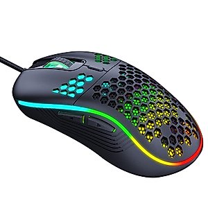 VEGCOO Honeycomb Wired Gaming Mouse, Ergonomic and Lightweight Computer Mouse with 6 Level DPI, Colorful Led Lights, 6 Programmable Buttons Gaming Wired Mice for Windows PC & Laptop Gamers (C32 Black)