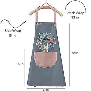OBEKANN 2 Pack Kitchen Apron for women with Pockets, Unisex Cooking Chef Apron Waterproof, Aprons for Cooking Painting Housework Best Gift for Housewarming Holidays, Easter Bunny Wreath Blue