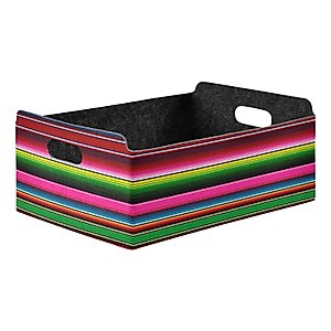 Kigai Mexican Serape Colorful Stripes Storage Basket, Foldable Open Storage Bins with Double Handle, Felt Storage Boxes for Office Desk, Rectangular Closet Organizer Containers for Home Bedroom