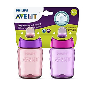 Philips Avent Sippy Cup Bundle with Natural Trainer Cup with Natural Response Nipple, 5 Ounce, 1 Pack + My Easy Sippy Cup, 9 Ounce, 2 Pack, Pink/Purple