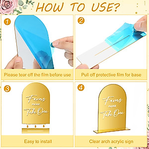 Woanger 4 Pcs Arch Acrylic Wedding Reception Signs with Stand Gold Gifts and Cards Sign with Holder Arched Round Top Welcome Wedding Signs 4 x 6 Acrylic Signs Please Sign Our Guest Book Sign for