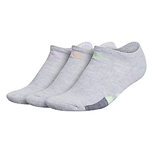 adidas Women's Cushioned No Show Socks (3-Pair), Cool Light Heather Assorted, Medium, (Shoe Size 5-10)