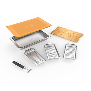 Yukon Glory™ BBQ 'N SERVE Premium Set, Includes 3 Grill Baskets, Serving Tray, Bamboo Cutting Board, Plastic Lid and Clip-on Handle