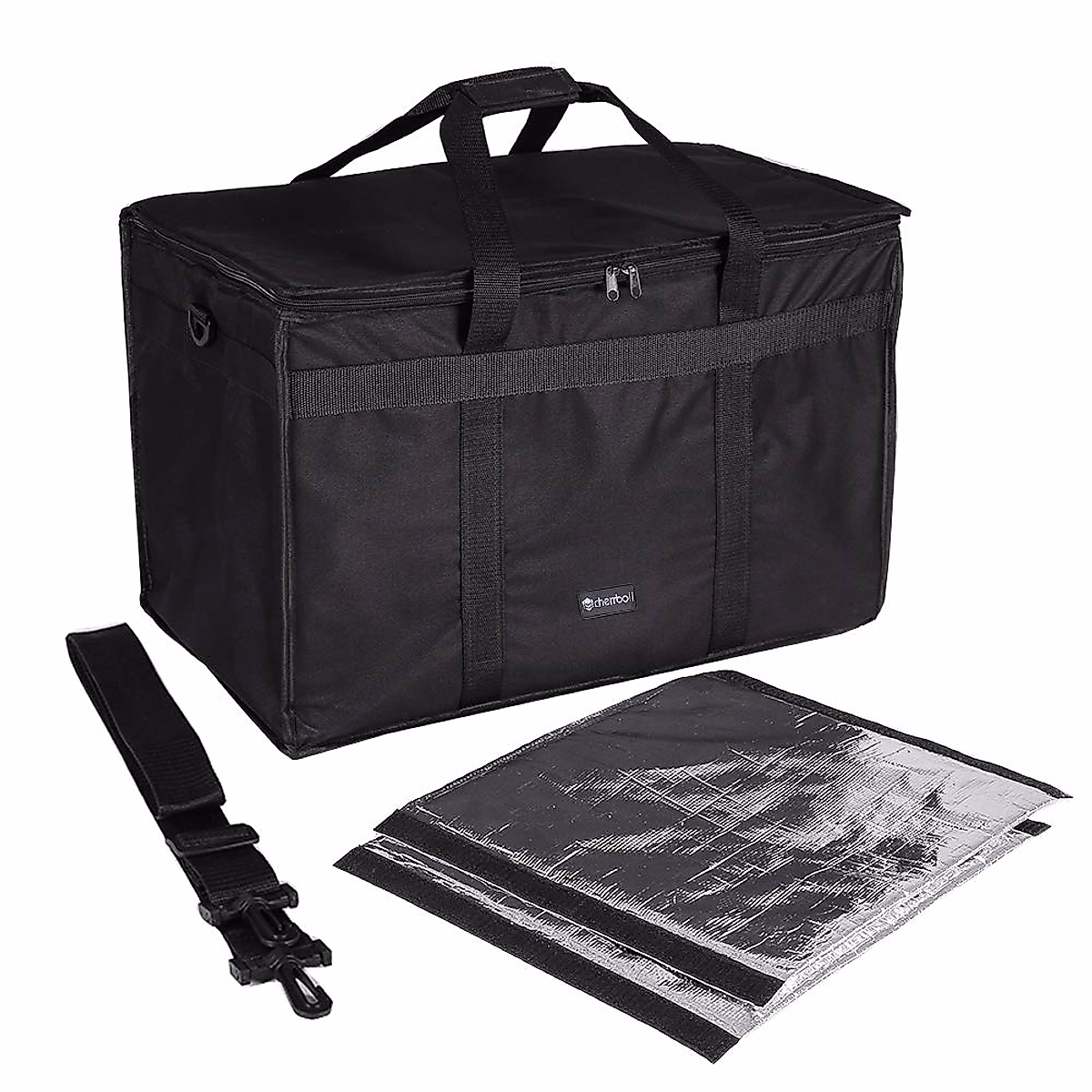 cherrboll Insulated Food Delivery Bag, Commercial Grade Food Warmer with Detachable Dividers & Shoulder Strap, Thick Thermal Carrier for Restaurant Catering Transport
