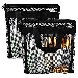 Ayieyill Shower Caddy Portable, Mesh Shower Caddy Tote Bag Quick Dry Hanging Toiletry and Bath Organizer for College Dorm, Gym, Beach, Travel or Camping with Zipper (2Pcs Black)