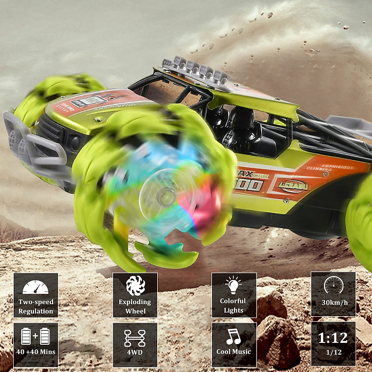 Agekub 1:12 Remote Control Monster Truck for Boys RC Monster Trucks Toys High Speed Music RC Stunt Car 2.4 GHZ Hand Controlled Rock Crawler RC Toy Car Gift for Kids