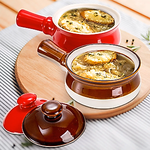 TOPZEA 4 Pack French Onion Soup Crock, 16oz Ceramic Individual Soup Chili Bowls with Handle & Lid, Mini Casserole Bowl for Pot Pie, Stew, Oven Microwave Broil Dishwasher Safe