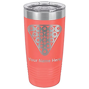 LaserGram 20oz Vacuum Insulated Tumbler Mug, Billiard Balls, Personalized Engraving Included (Coral)