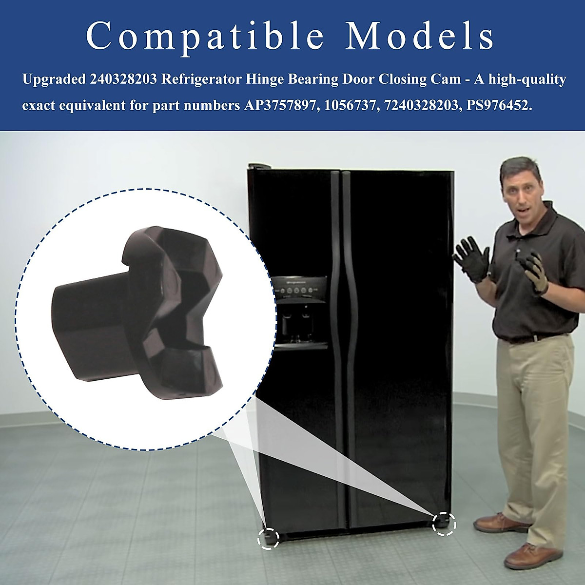 240328203 Refrigerator Door Hinge Bushing Bearing Closing Cam Replacement, Compatible Frigidaire Electrolux Kenmore Refrigerator Parts, Fit for The Bottom Door, Replaces AP3757897,1056737,PS976452