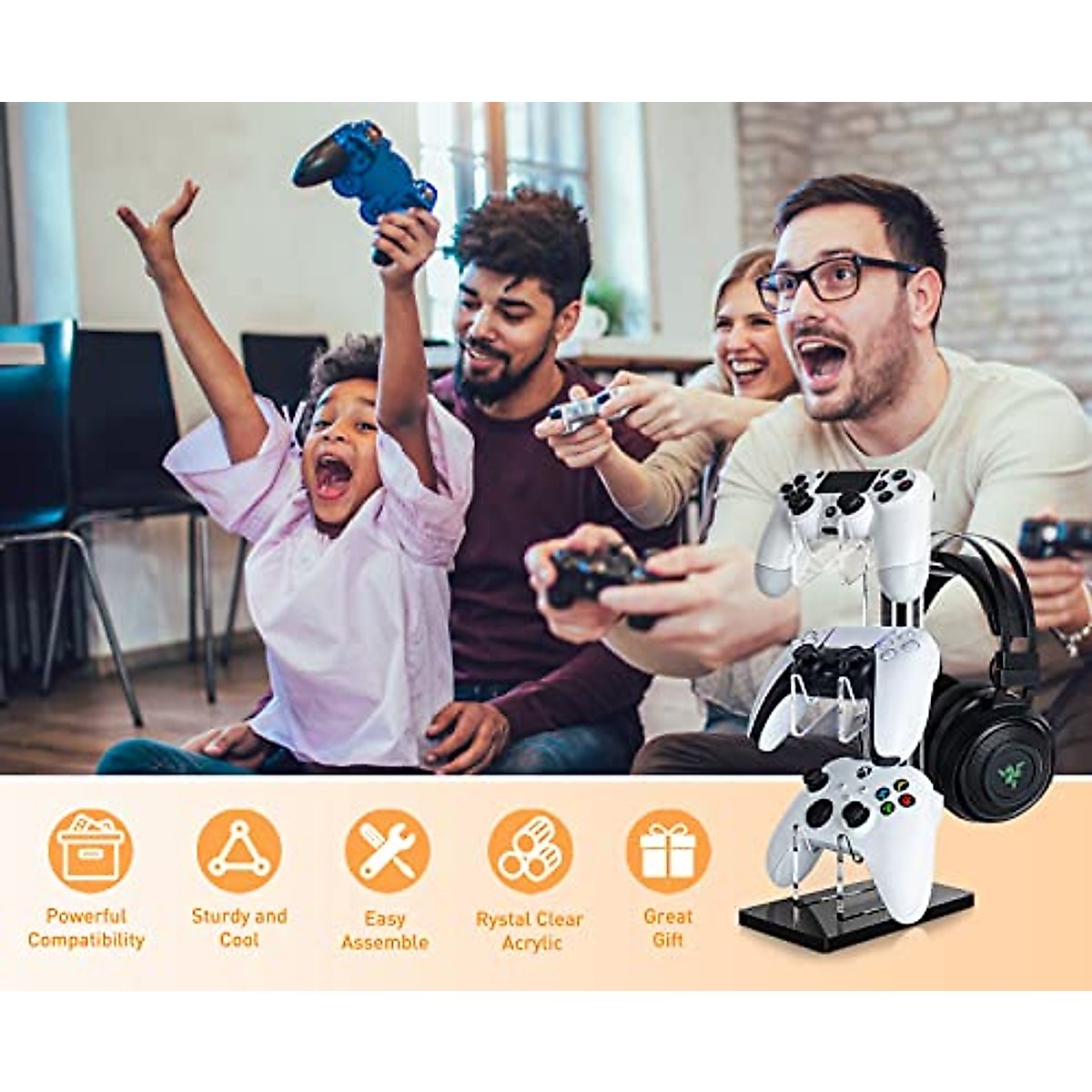 OAPRIRE Universal 3 Tier Controller Holder and Headset Stand for PS4 PS5 Xbox ONE Switch, Controller Stand Gaming Accessories, Build Your Game Fortresses (Black)