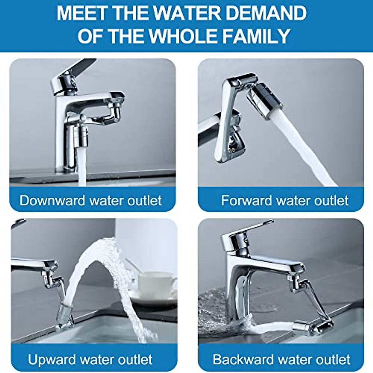 1440° Rotating Faucet Extender Aerator 1080°+360° Universal Large Angle Robotic Arm Water Nozzle Swivel Faucet Extender for Face Washing Gargle and Eyewash with 2 Water Outlet Modes