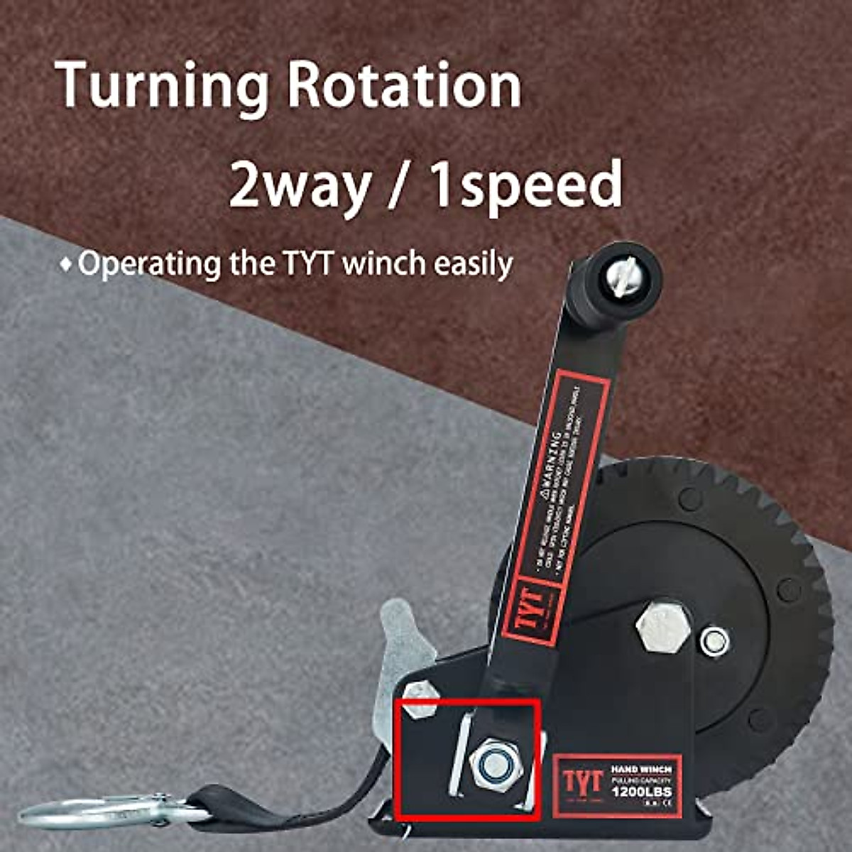 TYT 1200LB Boat Trailer Strap Winch with 8M Black Rope, Standard Mounting Hole Crank Hand Winch with Hook, Two Way Ratchet Manual Gear Winch for Towing Pulling Boat Trailer Truck RV ATV Jet Ski Winch