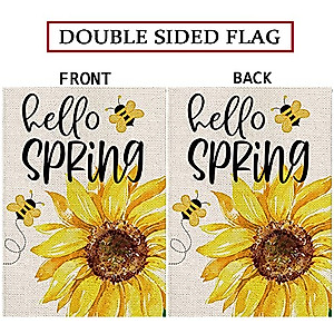Spring Garden Flag Sunflower Bee Hello Spring Vertical Double Sided Yard Outdoor Decor 12.5x18 Inch