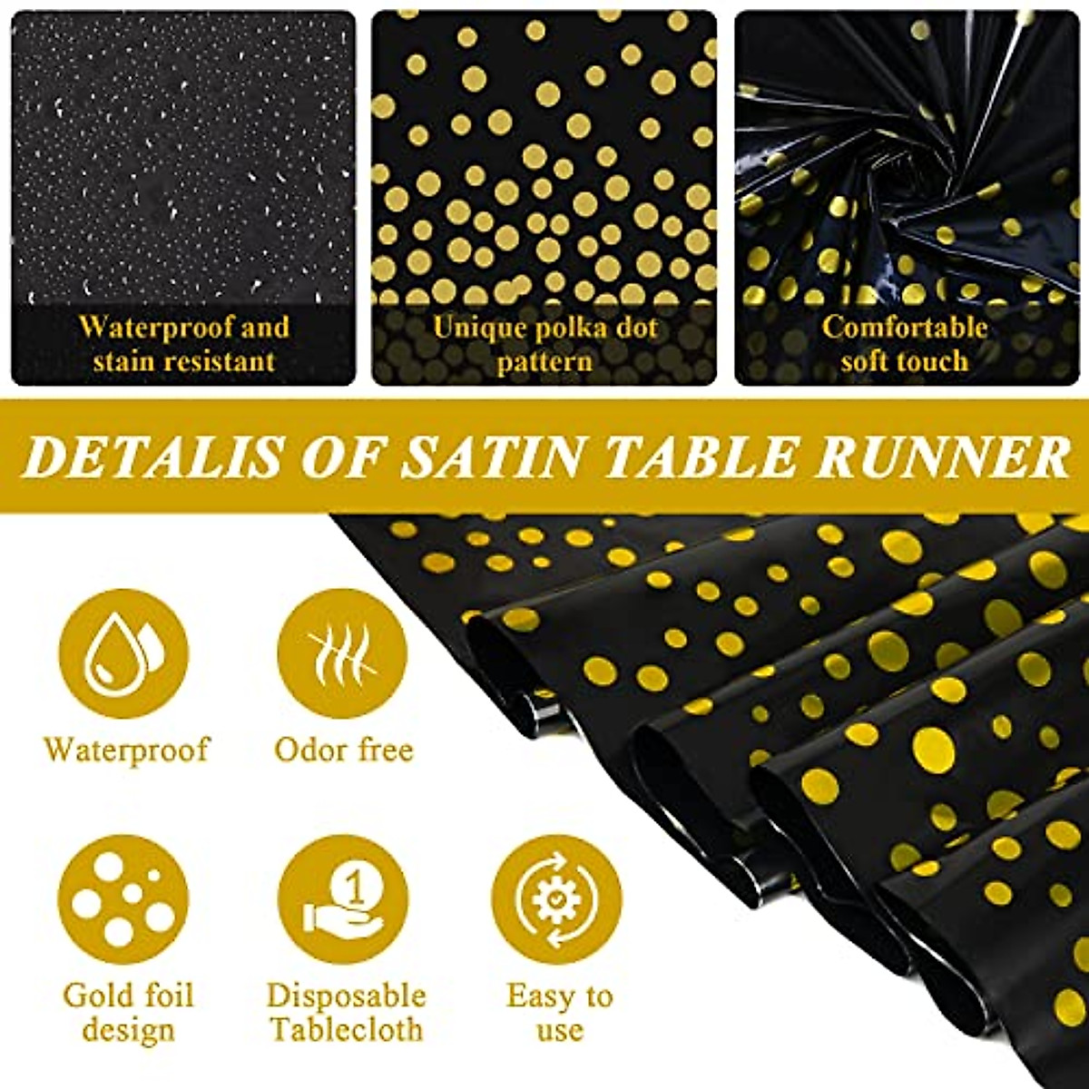 4 Pack Plastic Table Cloth Cover for Parties Disposable, Black and Gold Tablecloth for 8 Foot Rectangle Tables, Birthday Wedding Graduation Father Valentine's Day Easter Party Supplies Decorations