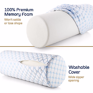Nestl Neck Roll Pillow for Pain Relief - Premium Memory Foam – Bolster Pillow for Sleeping with a Breathable Cooling Cover - Comfy Cylinder Neck Roll Pillow