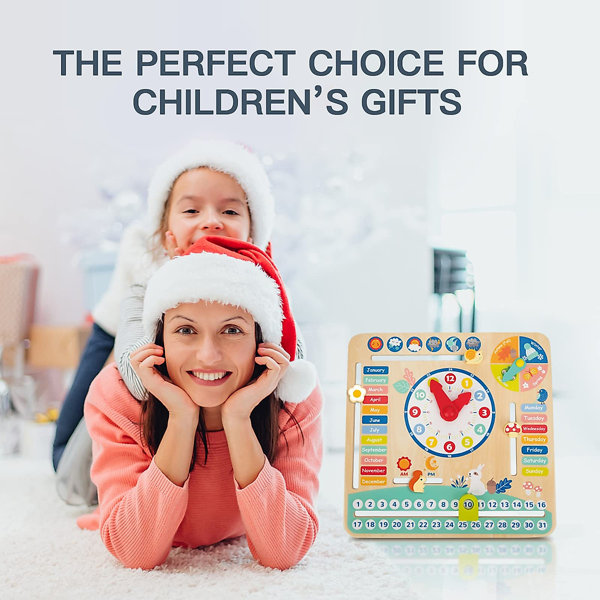 TOOKYLAND Montessori Educational Wooden Learning Toys Kids Daily Calendar My Calendar Clock Wooden Toys Gifts for Toddler Kids Age 3+