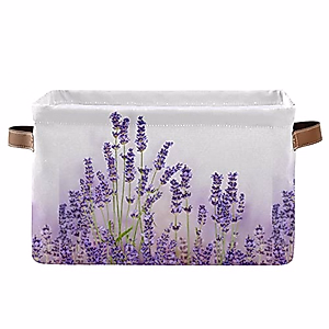 KEEPREAL Lavender Flowers Storage Basket Bin, Large Cube Storage Box Canvas Collapsible Storage Organizer for Home Office Closet - 15 L x 11 W x 9.5 H