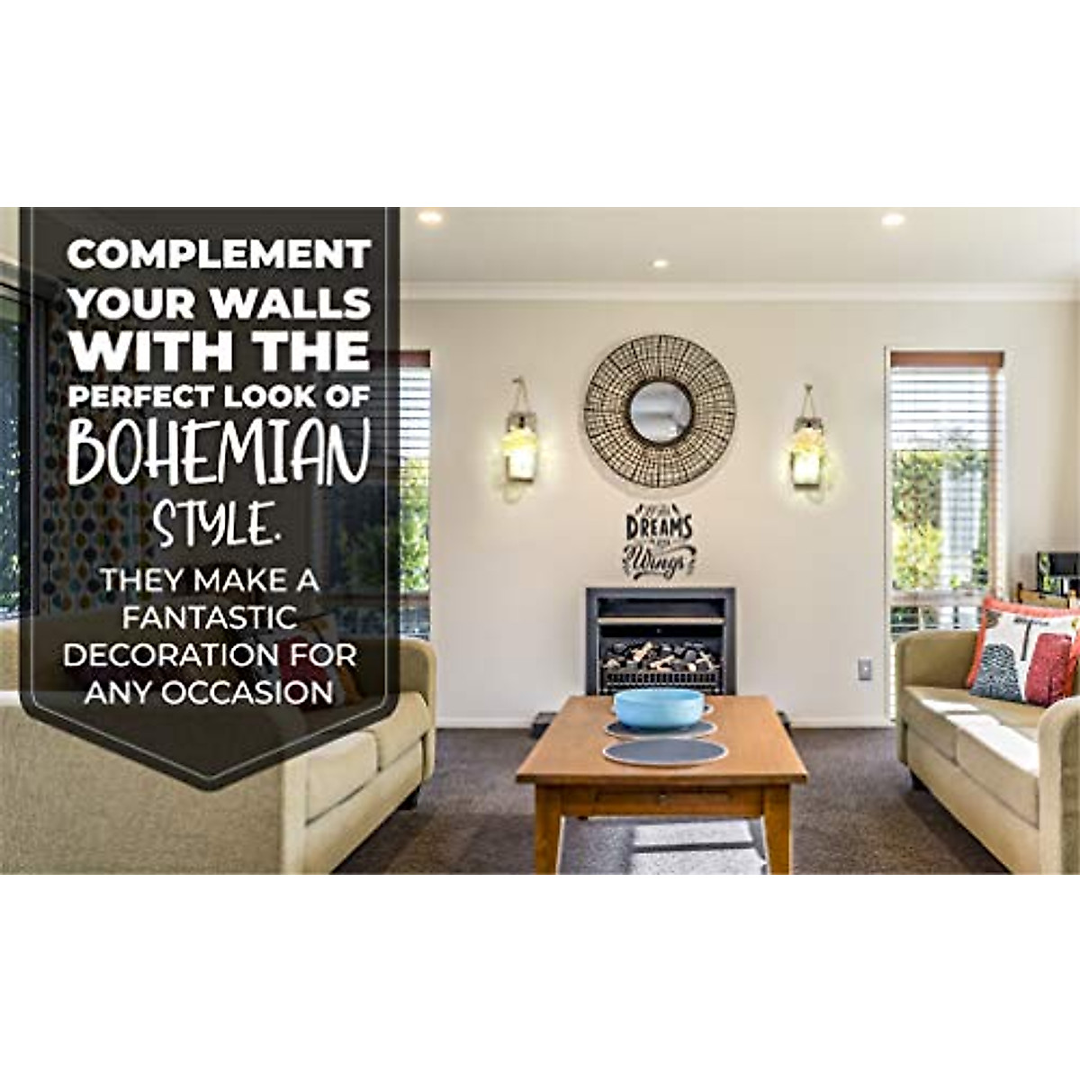 Rustic Wall Sconces - Mason Jars Sconce, Rustic Home Decor,Wrought Iron Hooks, Silk Hydrangea and LED Strip Lights Design 6 Hour Timer Home Decoration (Set of 2)