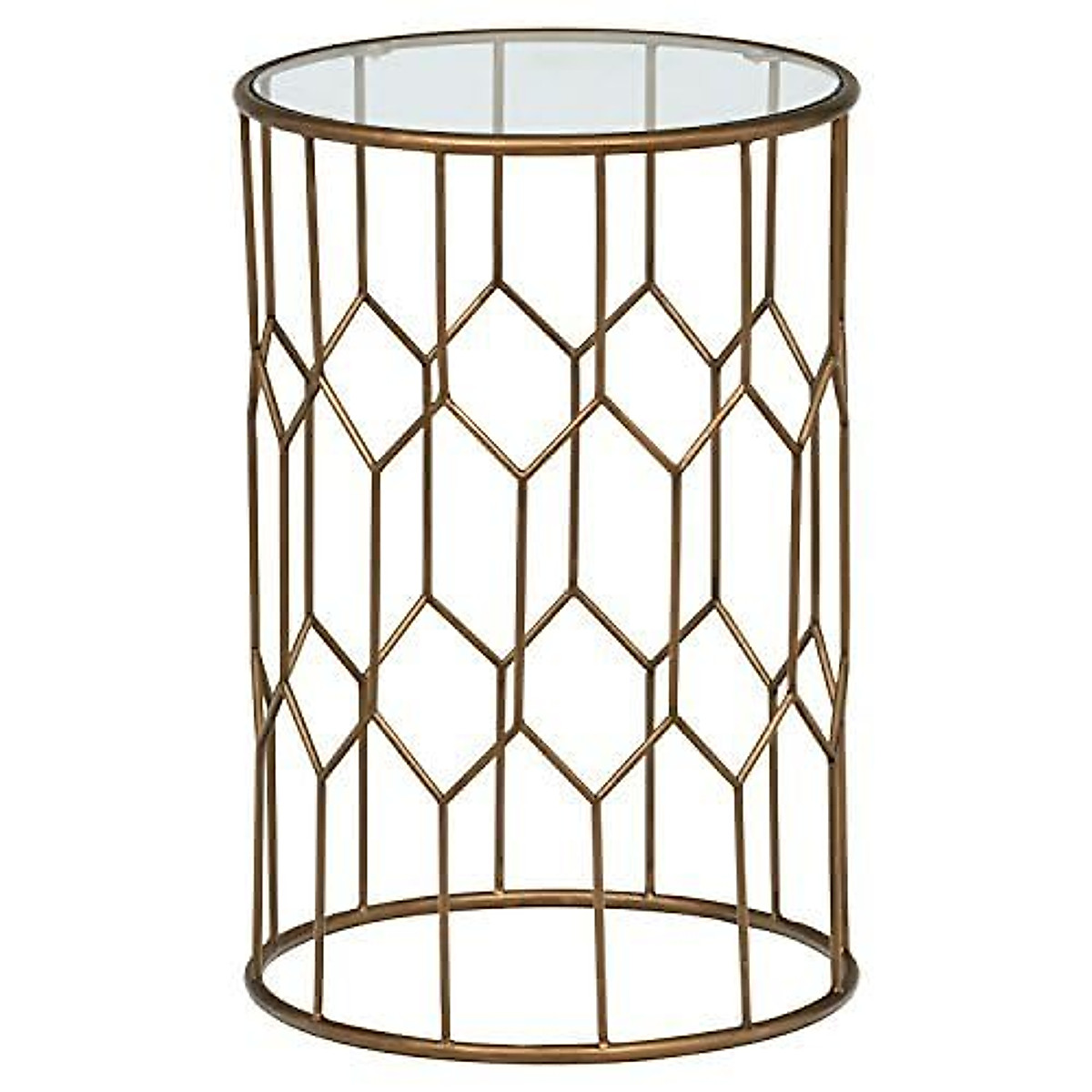 Amazon Brand – Rivet Geometric Modern Glass and Metal Side End Table Stand, 15.6" W, Gold Finish