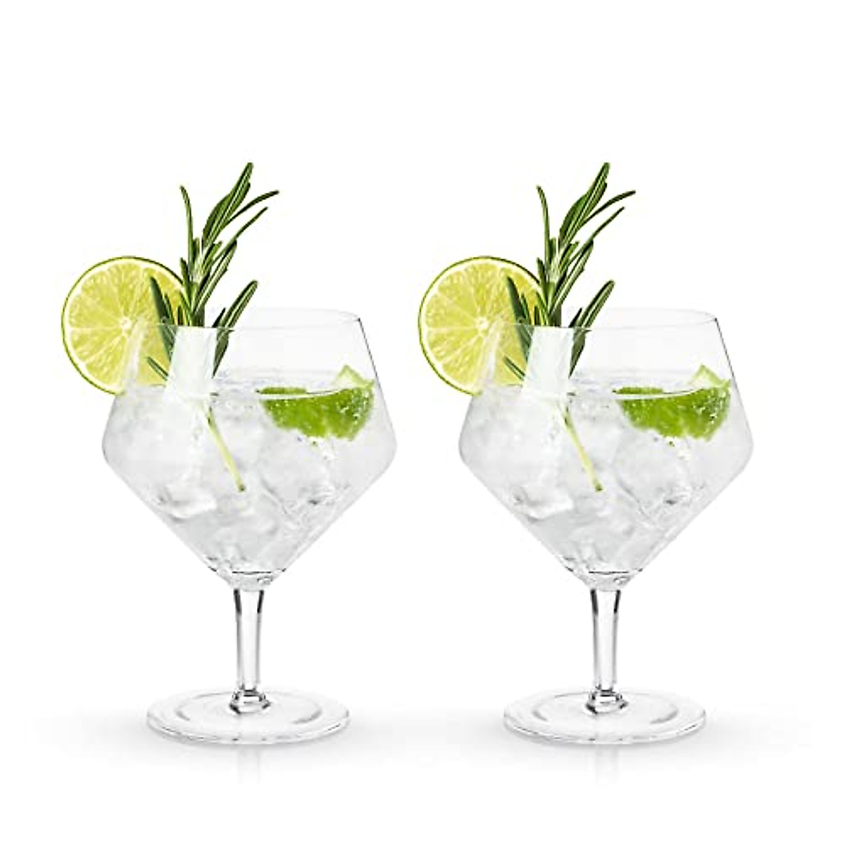 Viski Angled Stemmed Gin & Tonic Glasses, Highball glasses, Cocktail Glasses, Vodka Tonic Glasses, Gin Glasses for Gin Lovers Gift set of 2, 14oz, Clear