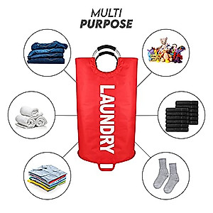 Neatkeep Extra Large Laundry Bags for Heavy-Duty Use with Aluminum Handles, Collapsible Fabric Laundry Basket, Foldable Clothes Bag, (Red)
