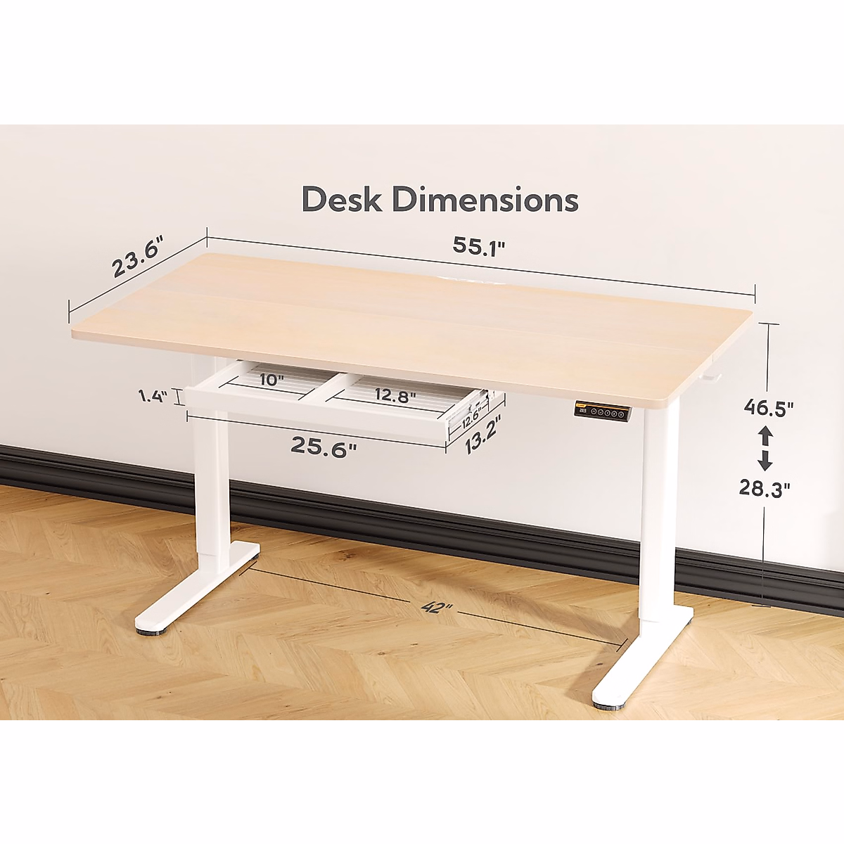 Claiks Standing Desk with Drawers, Stand Up Electric Standing Desk Adjustable Height, Sit Stand Desk Computer Workstation, 55 Inch, Natural