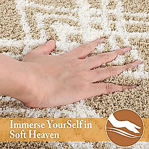 Yimobra Luxury Fluffy Bathroom Rugs, Super Elastic Soft Thick Plush Bath Mat, Non-Slip Water Absorbent, Easier to Dry, Durable Shaggy Microfiber Floor Carpet for Bathtub, 36.2 x 24 Inch, Beige