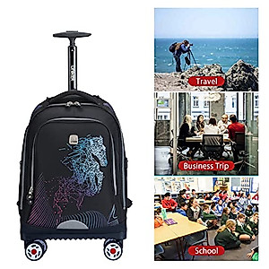 UNIKER Rolling Backpack with Wheels for Travel, Carry-On Spinner Luggage, Roller Bookbag for Girl Boy, Wheeled Laptop Bag Fits 15.6 Inch Notebook, Horse