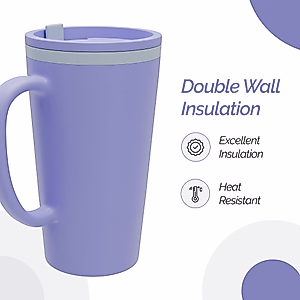 Copco Cone 16oz Insulated Travel Mug with Handle, Double Wall, Slide-Closure Lid, BPA-Free, Microwave & Dishwasher Safe, Reusable Plastic Travel Coffee Tumbler - Portable Coffee Cup (Light Purple)