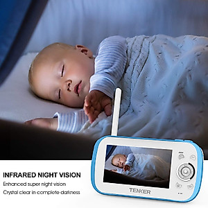 TENKER Video Baby Monitor with Camera and Audio, 4.3 LCD Baby Monitor with Night Vision, Non-WiFi, VOX, Lullaby, Two Way Talk, Temperature Detection, 270°Pan-Tilt-Zoom and Video Record