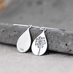 LOVECOM 925 Sterling Silver Dandelion Drop Earrings for Women Water Drop Silver Flower Mountain Tree Heart Dangle Earrings Jewelry Birthday Gifts for Her Lover Daughter