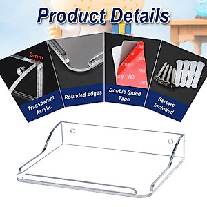 Cosmos 2 Pcs Acrylic Display Shelves Wall Figure Display Stand Floating Shelves Compatible with Funko Pop Figure Collection Box (4.5" x 3.5") - With Screws and Self Adhesive Tape, Transparent Clear