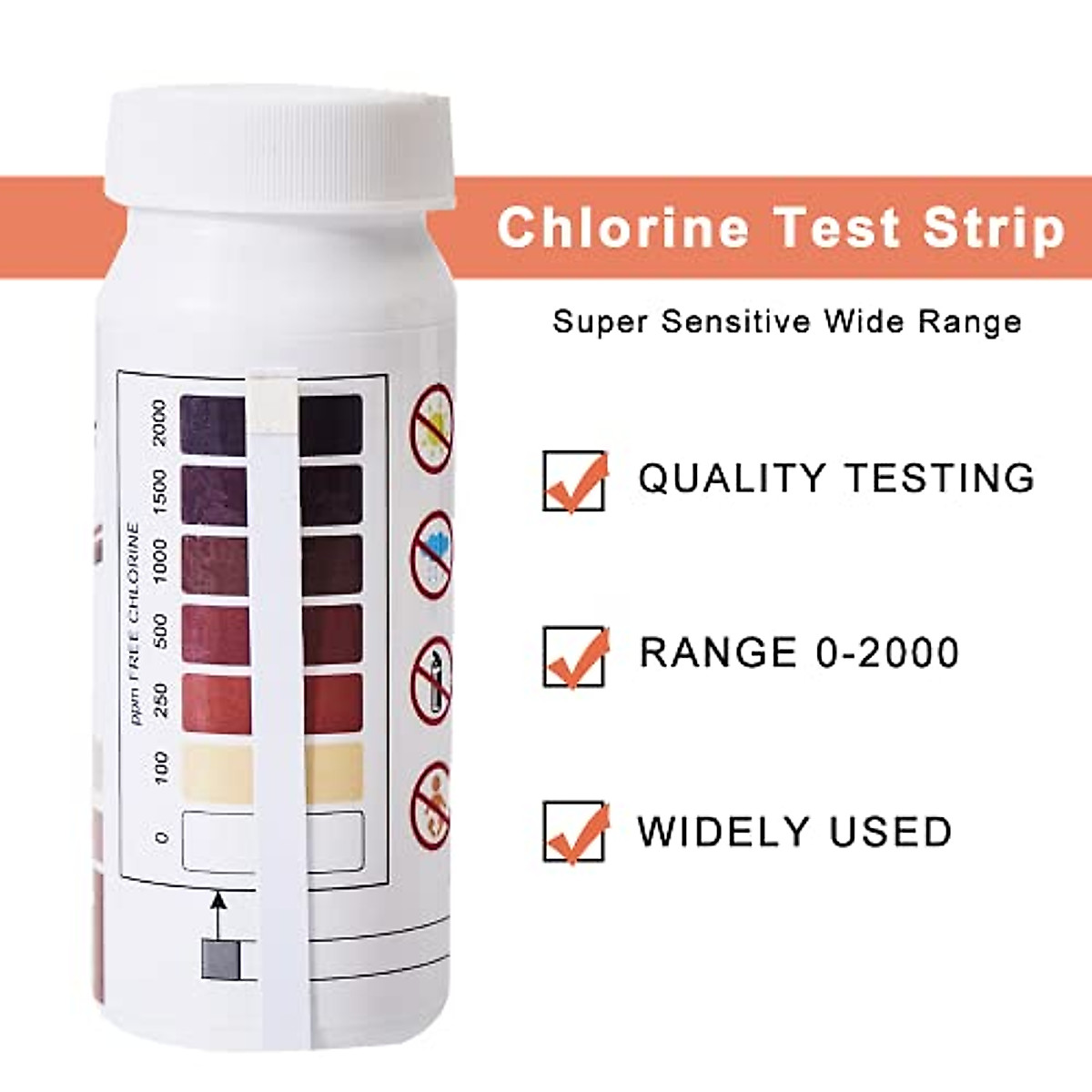 SuperCheck High Range Chlorine Test Strips, 0-2000 ppm, 50 Count, Chlorine Sanitizer Test Strips, Designed for Daycares and Senior Homes for Sanitizing and Disinfecting, Chlorine Dioxide Test Strips