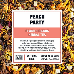 Tiesta Tea - Peach Party | Loose Leaf | Peach Hibiscus Herbal Infusion | Premium Blend | Non-Caffeinated Fruit Tea | Makes Hot or Iced & Up to 50 Cups | 4.5oz Refillable Tin