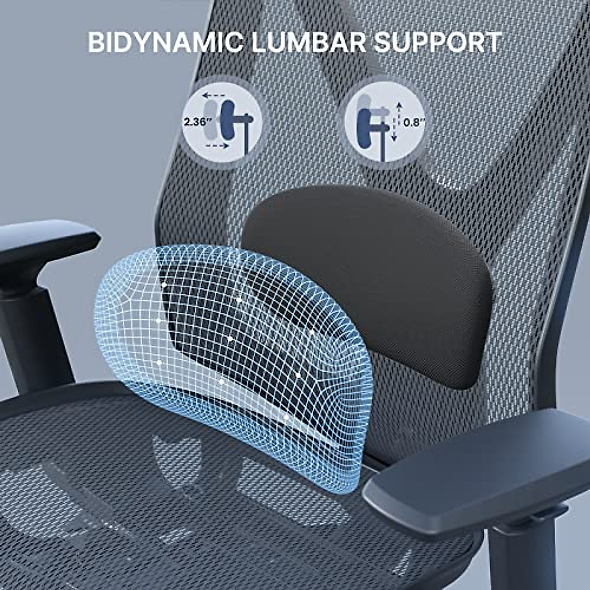 HUANUO Office Chair, Ergonomic Mesh Office Chair, Computer Chair with 2-Way Adjustable Lumbar Support, Headrest and Armrest, High Back Desk Chair with Tilt Lock Function