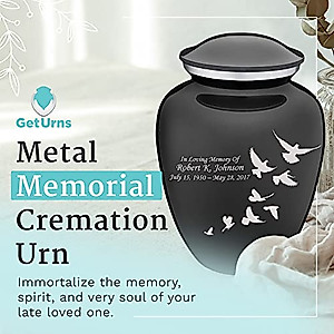 GetUrns - Embrace Doves Urns for Human Ashes, Cremation Urns for Adult Ashes Men & Women, Cremation Urn for Home, Vault, or Niche, 200 cu. in., Custom Single Engraving, Charcoal