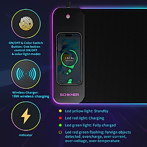 Schkner RGB Gaming Mouse Pad with Wireless Charging 15W, Large Desk Mat 800x300x4mm, 10 Light Modes Keyboard Pad with Non-Slip Rubber Base, Waterproof Mousepad for Gaming PC MacBook Laptop