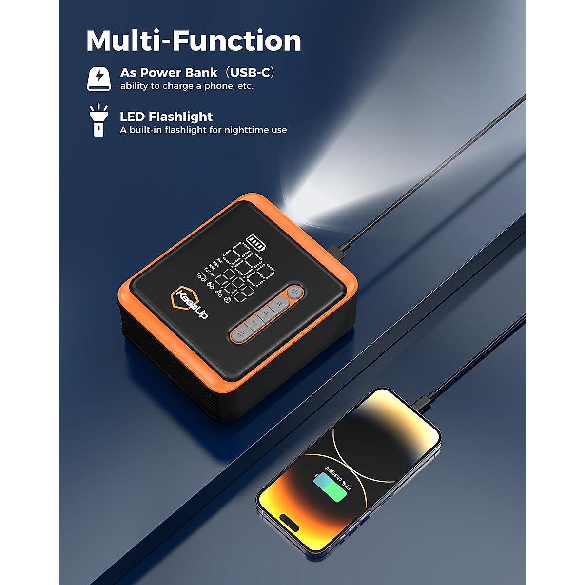 Tire Inflator Portable Air Compressor -Upgraded Air Pump for Car Tires with Tire Pressure Gauge (Max 150 PSI), Auto Shut-Off Tire Pump with LED Light for Car Motor Bike Ball