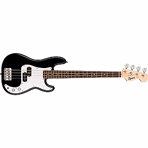 Squier by Fender Mini Precision Short Scale Bass Guitar with 2-Year Warranty, Laurel Fingerboard, Sealed Die-Cast Tuning Machines, and Split Single-Coil Pickup, Maple Neck, Black