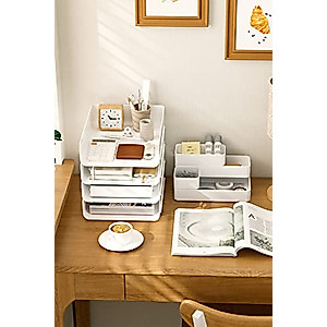 (4pcs Pack) HKeeper Stackable Paper Trays,Letter Tray Organizer,Office Desktop Organizer,A4 Paper Holder,Supplies Magazine,File Documents,Receipts（White）