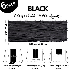 Heneger 6 Pack Black Cheesecloth Table Runner 10Ft Gauze Cheese Cloth Table Runner 35x120 Inch Boho Sheer Rustic Fabric Runner for Party Bridal Baby Shower Wedding Table Decoration