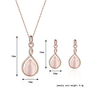 ASHMITA Rose Gold Teardrop Necklace Gemstone Dangle Earrings Wedding Jewelry Set