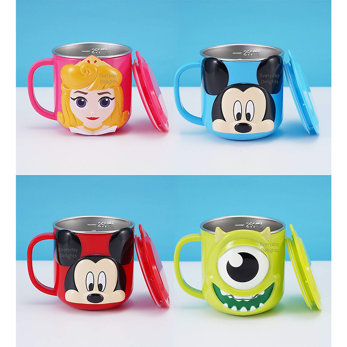 Everyday Delights Princess Aurora Pink Durable Stainless Steel Insulated 3D Cup with Lid, 250ml